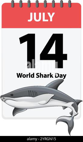 Shark Awareness Day Vector Illustration on 14 July Featuring a Shark ...