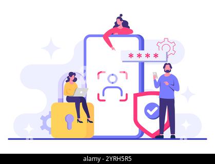 Facial recognition technology flat illustration, Identification and ...