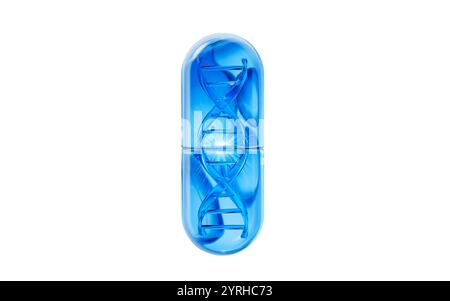 Medical capsule with DNA inside, 3d rendering. 3D illustration Stock ...