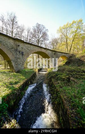 View of the Plessen viaduct near the Hasper dam. Old valley bridge in ...