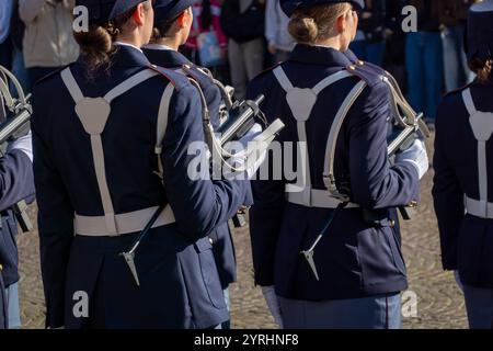 Italian soldiers in formal uniforms holding rifles during a public ...