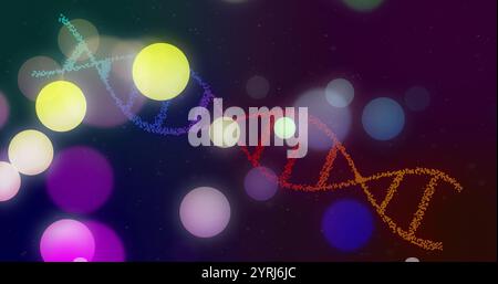 Image of dna strand over moving spots Stock Photo - Alamy