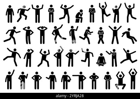 People showing various emotions and gestures in full-length isolated on ...