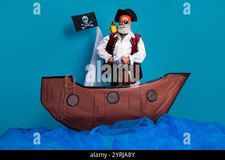 Photo of strong brave pirate wearing traditional costume swimming ...