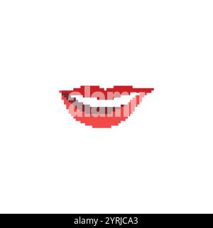 Pixelated red lips illustration. Simple pixel art red lips with open ...