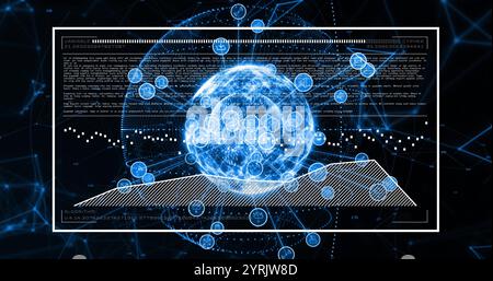 Digital globe with data points and coding image over dark background ...