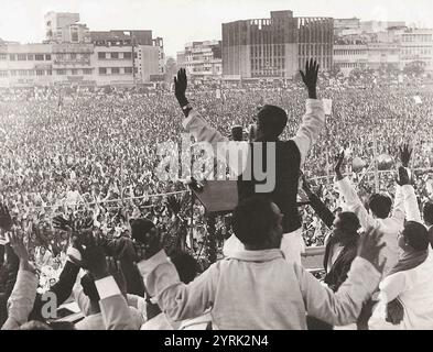 Sheikh Mujibur Rahman meeting in Dhaka for the 1970 general elections ...