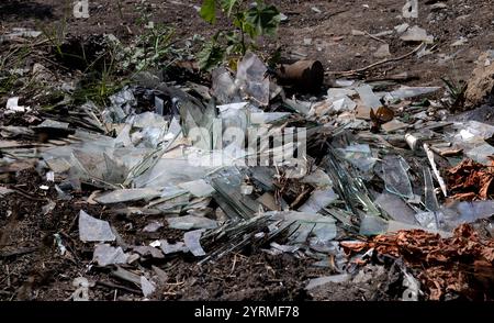 Broken Window Glass Shards Pile Garbage Waste Environmental Pollution ...