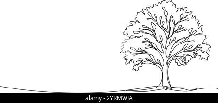 continuous single line drawing of a broad-leafed tree, line art vector ...