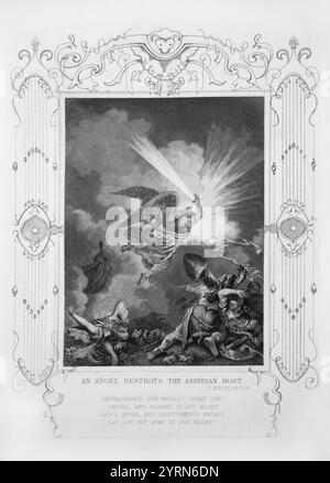 Steel Engraving of an Angel Destroying the Assyrian Host (Kings) An ...