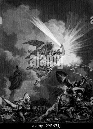 Steel Engraving of an Angel Destroying the Assyrian Host (Kings) An ...