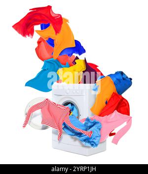 Washing machine and flying clothes on white background Stock Photo - Alamy