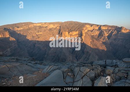 Spectacular view of Omans Grand Canyon, located in Jebel Shams mountain ...