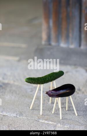 Spirit horses displayed during Obon Stock Photo - Alamy