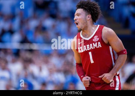 Alabama guard Mark Sears (1) reacts after scoring a three-pointer against Georgia during the ...