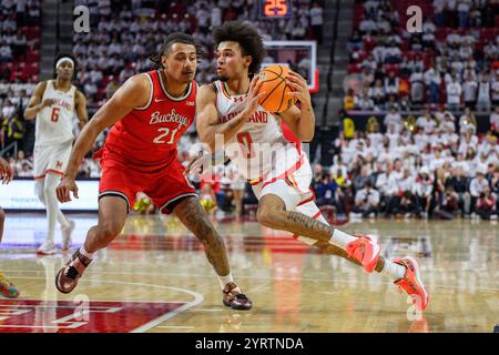 Maryland guard Ja'Kobi Gillespie, center, reacts after the Sweet 16 of ...