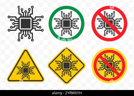 No AI microchip Machine learning prohibited symbol, AI not allowed icon ...