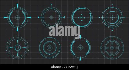 Hud aim pointer optical target, Futuristic focus range indicators ...
