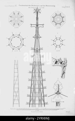 Cologne Cathedral, Crossing Tower, cutaway drawing of tip with details ...