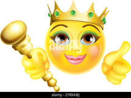 Queen Princess Emoticon Gold Crown Cartoon Face Stock Vector Image ...
