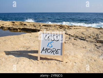 Less is More symbol. White Blackboard with Concept words Less is More ...
