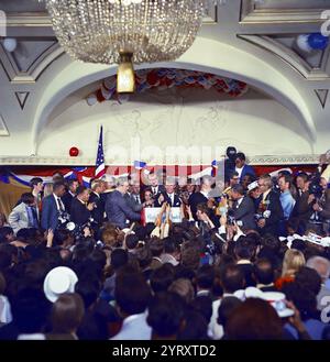 Robert Kennedy, American politician, during a press conference at the ...