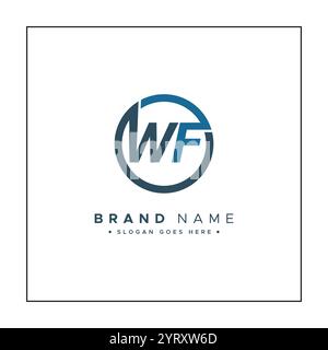 WF initial monogram logo design in a rectangular style with curved side ...