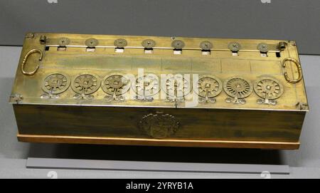 A pascaline, a mechanical calculating machine, invented by French ...
