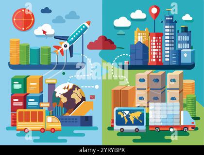 Comparison of Export and Import infographics. vector illustration Stock ...