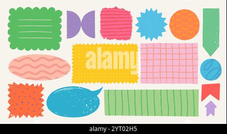 Memo notes and stickers in rough rustic style. Hand drawn vintage ...