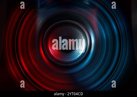Sound waves coming out of loudspeaker on black background Stock Photo ...