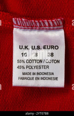 Label in red Dash top Made in Indonesia 55% cotton 45% polyester size 10 - in English and French ...