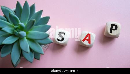 SAP - Systems Applications Products. Wooden cubes with word SAP ...
