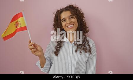 Brunette hispanic girl holding flag of United States of America annoyed ...