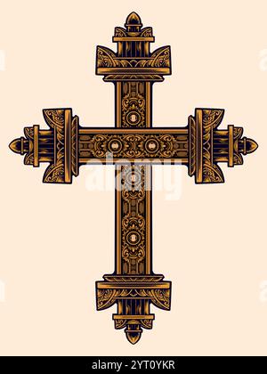 christian cross vector design with fancy ornament, editable color Stock ...