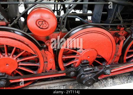Detailed look at the technology of a historic steam locomotive, drive ...