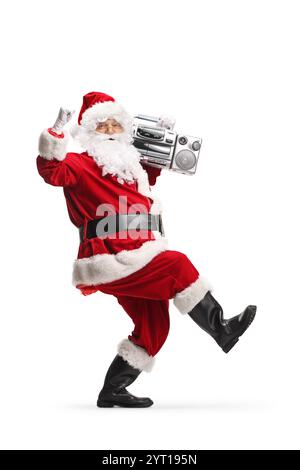 Santa claus holding a boombox radio on shoulder isolated on white ...