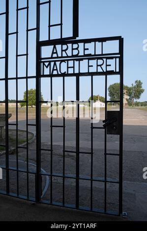 Nazi slogan 'Arbeit Macht Frei' ('Work Sets You Free') on the gate of ...