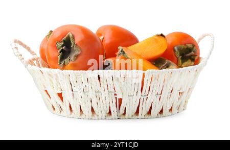 Ripe persimmons in wicker basket isolated on white Stock Photo - Alamy