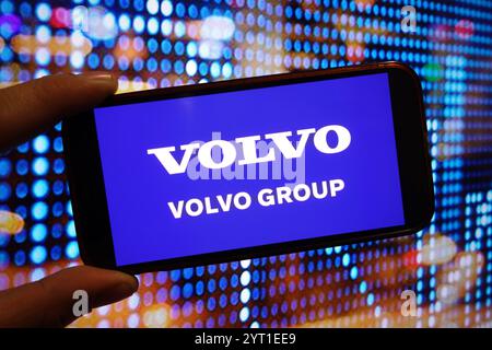 In this photo illustration, the Volvo Group company logo is seen ...