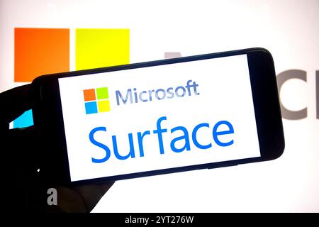 In this photo illustration a Microsoft Surface logo seen displayed on a ...