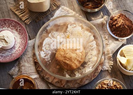 Raw dough made of whey protein powder, maple syrup and peanut butter ...
