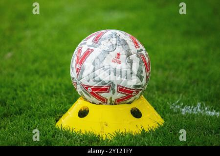 Official Emirates FA Cup Mitre football on pre match stand Stock Photo ...