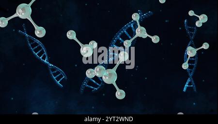 Image of molecules over dna strands spinning Stock Photo - Alamy
