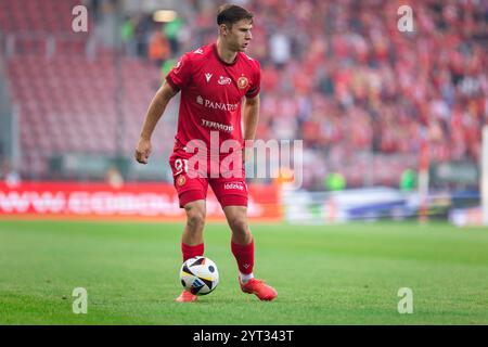 Marcel Krajewski of Widzew seen in action during the Polish PKO BP ...