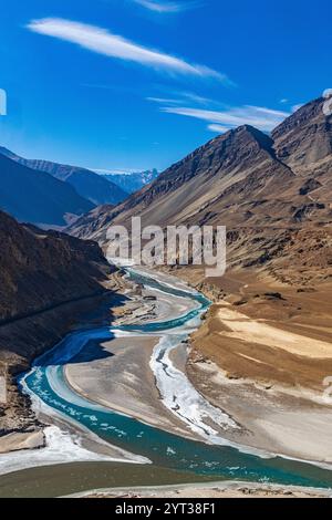 Landscape of Zanskar River, a tributary of the Indus, borders part of ...