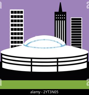 Abstract Dome Building with Green Path and Figures Vector Graphic ...