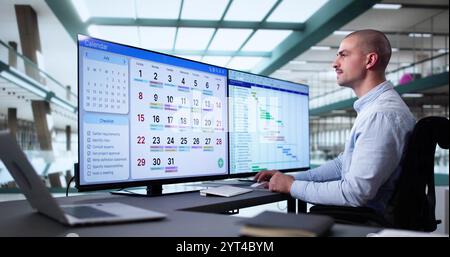 Managing Tasks And Schedules With Gantt Calendar On Computer Screen ...
