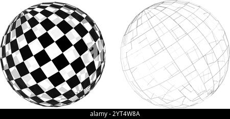Spheres with checkerboard and wireframe designs Stock Vector Image ...