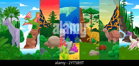 Prehistoric dinosaur characters collage with Jurassic lizards and ...